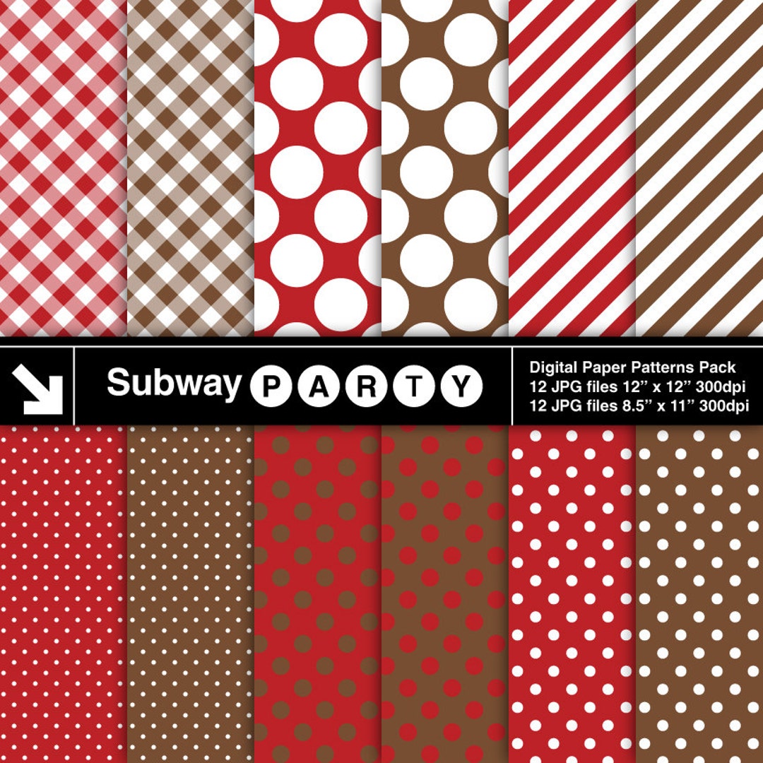 Sock Monkey Brown and Red Digital Papers in Polka Dots, Stripes and ...