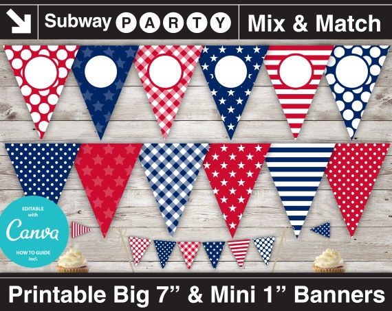 4th of July Party Printable Banner & Mini Cake Bunting. Patriotic Red ...