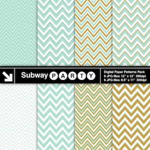 Mint, Gold and White Chevron Digital Papers Pack. Pastel Colors ...