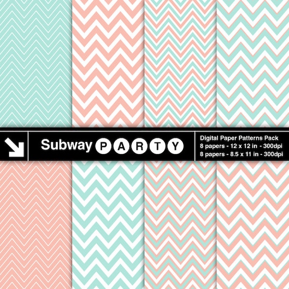 Mint And Coral Chevron