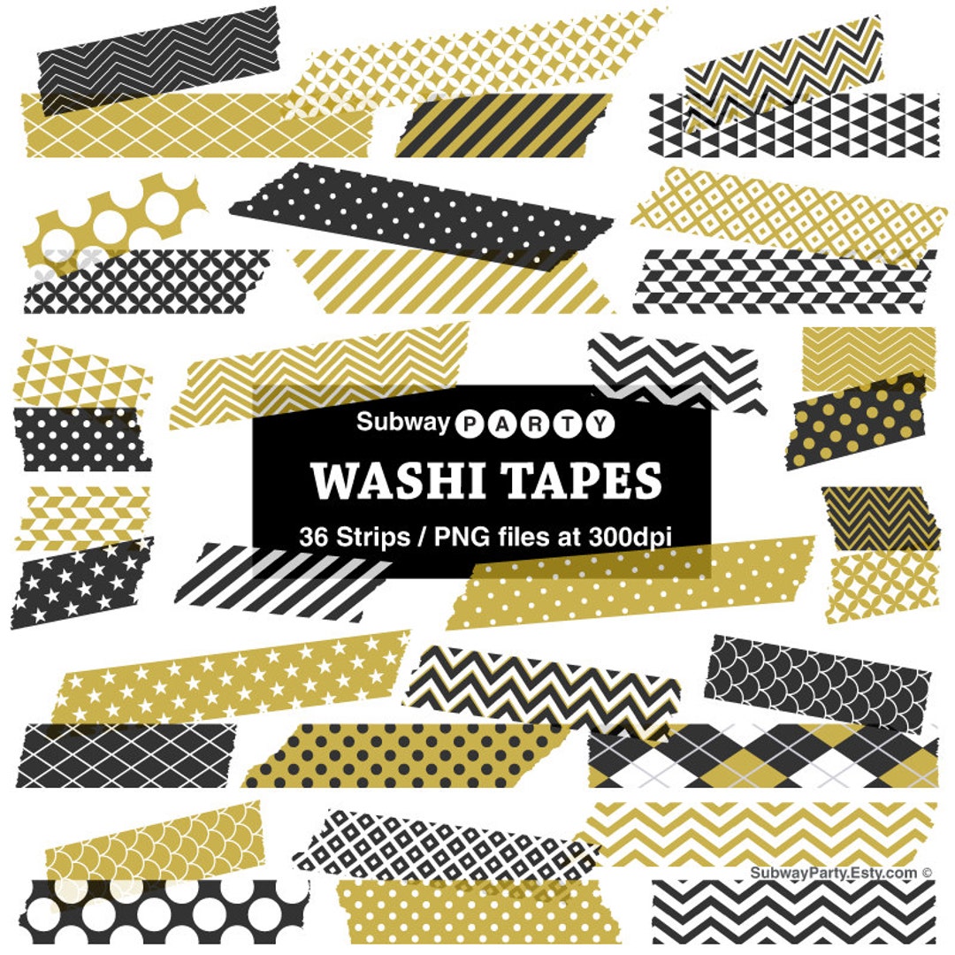 Gold and Black Digital Washi Tape Strips, Clipart, Photo Frame Borders ...