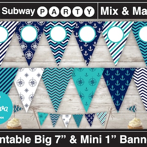 Turquoise and Navy Blue Nautical Party Printable Banner and Mini Cake ...