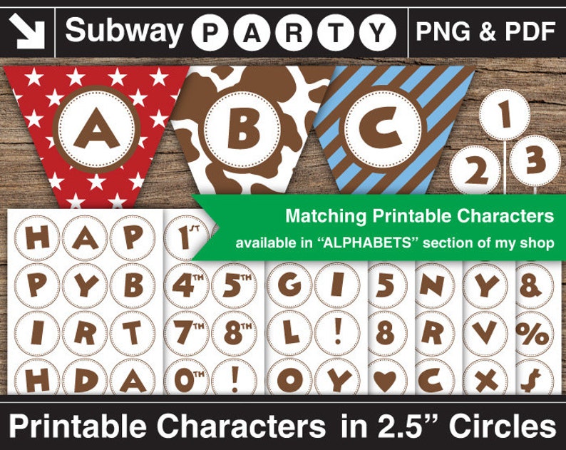 Printable Cowboy Party Banner and Mini Cake Bunting. Red, Blue and ...