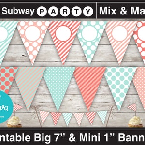 Mint and Coral Printable Party Banner & Mini Cake Bunting. Polka Dots ...