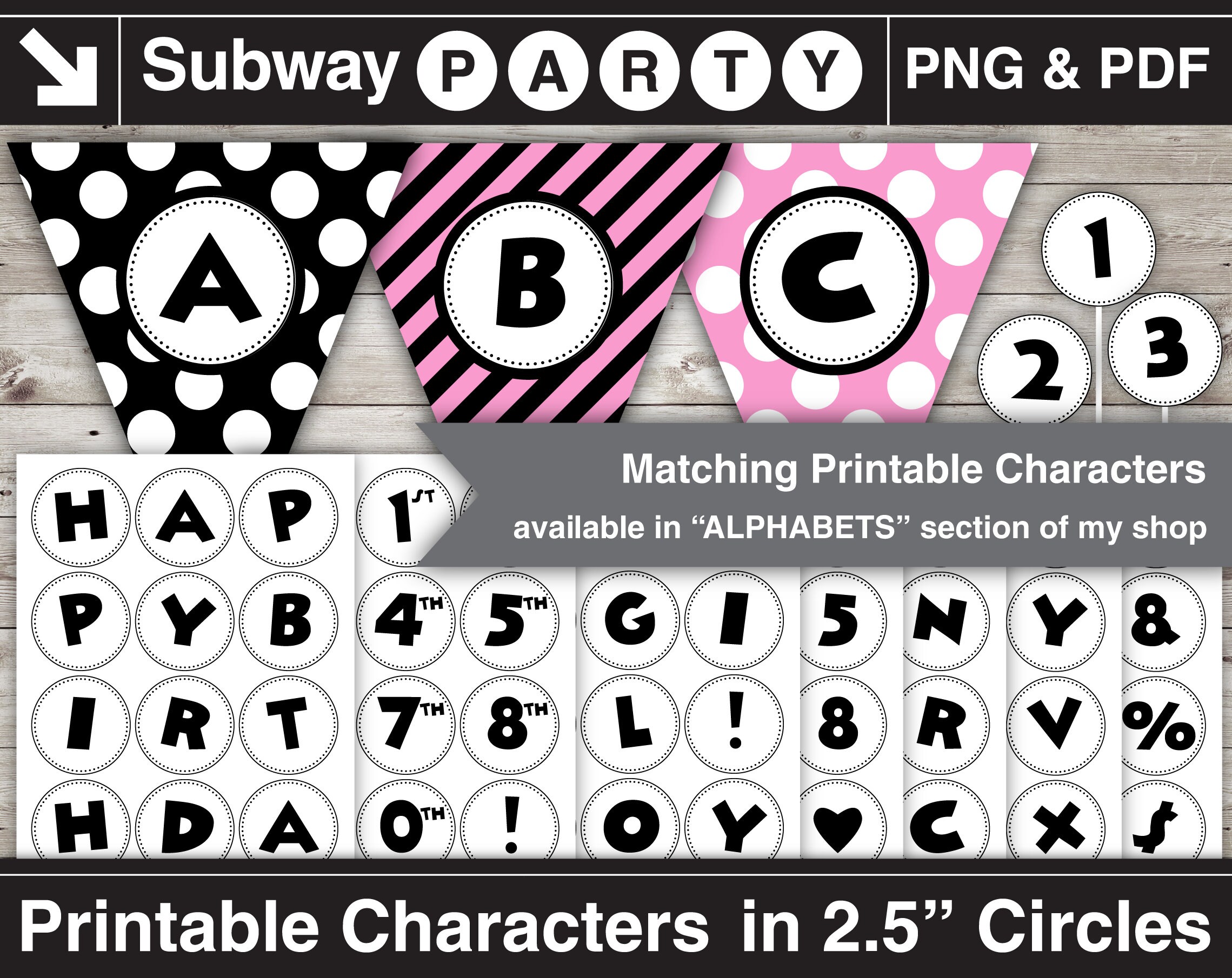 Hot Pink and Black Printable Party Banner & Mini Cake Bunting ...