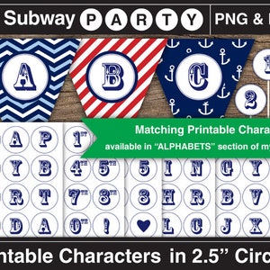 Nautical Party Printable Banner and Mini Cake Bunting. Red White Blue ...