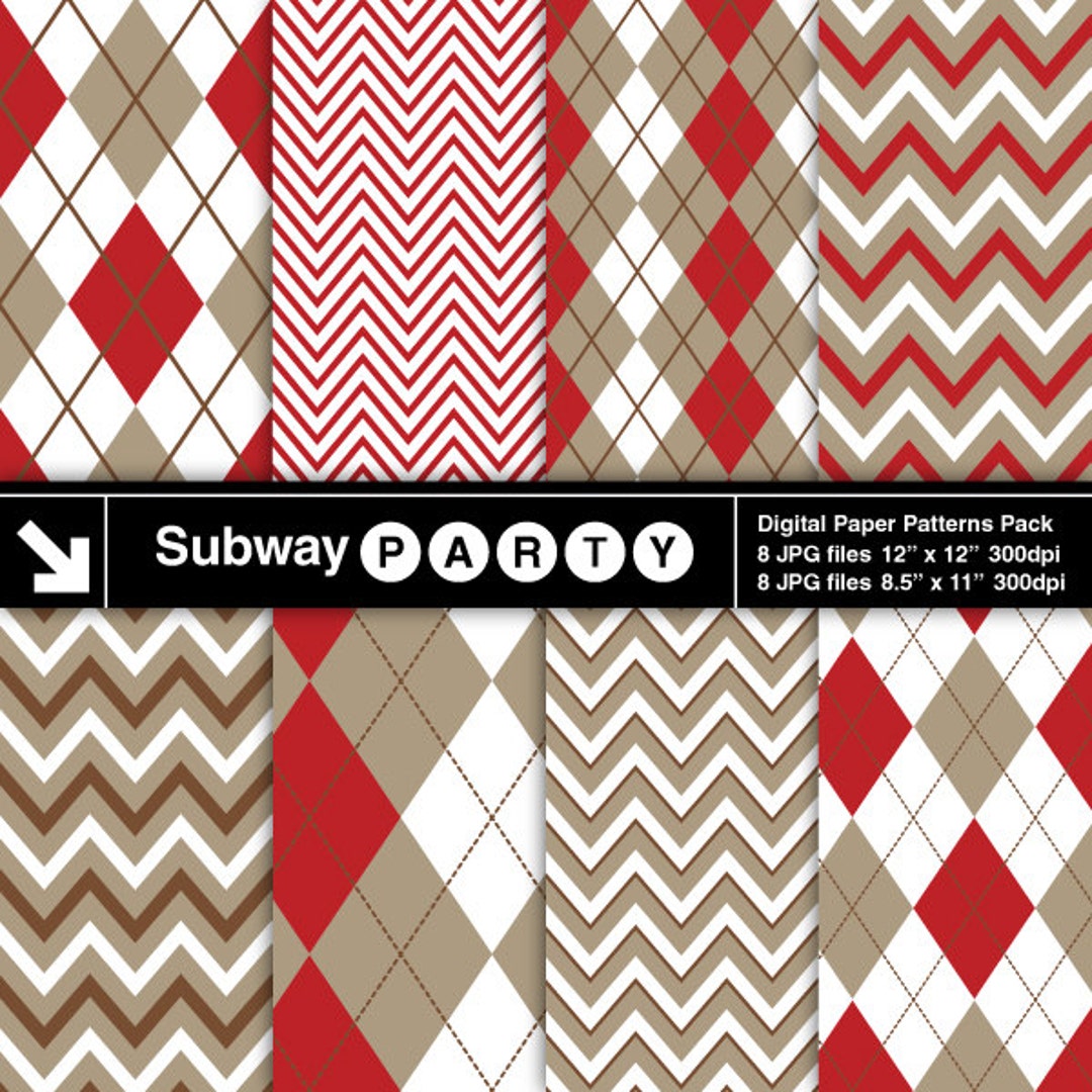 Sock Monkey Party Digital Papers Taupe Brown Red Chevron and Argyle ...