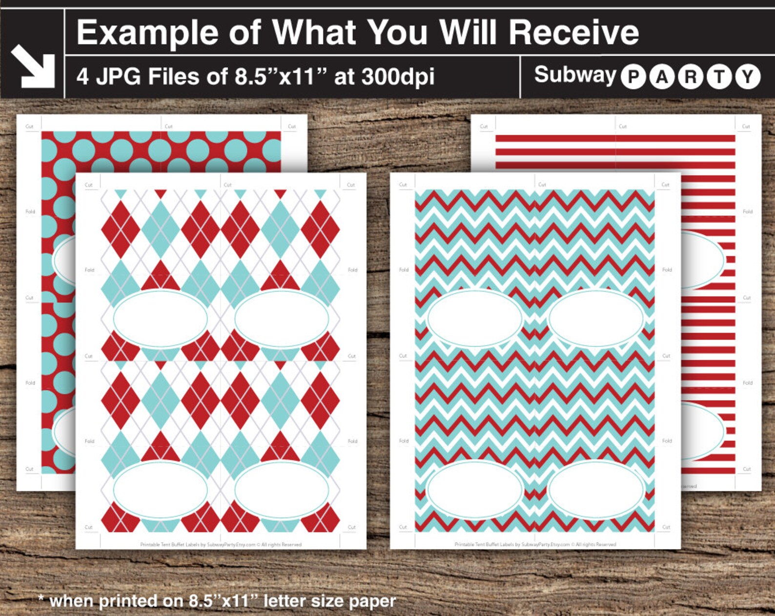 Aqua Blue Red Party Food Labels in Argyle Chevron Polka - Etsy