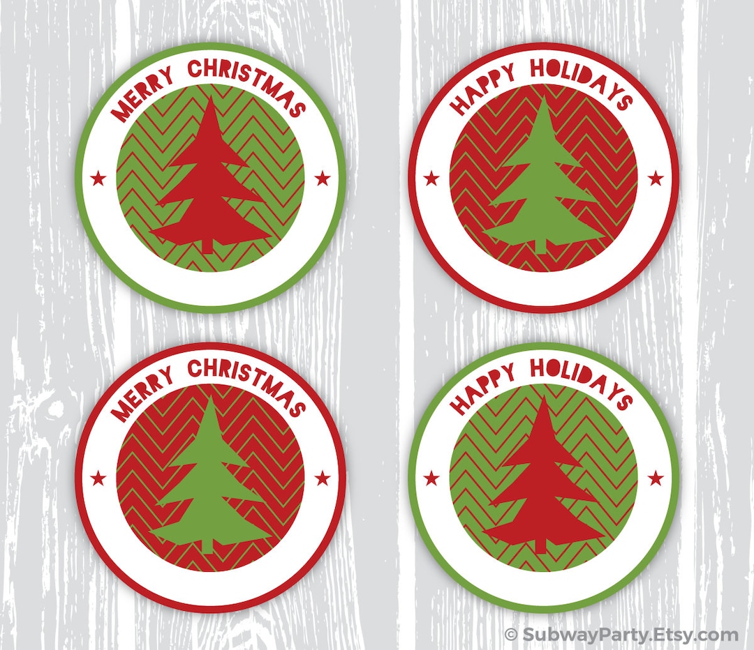 Printable Christmas Gift Tags, Stickers in Rustic Red Green Chevron ...
