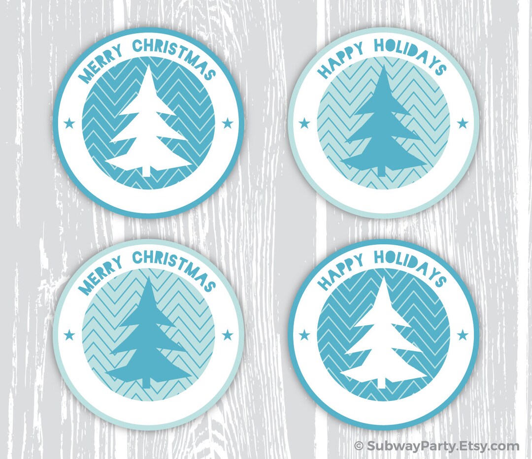 Printable Christmas Gift Tags, Stickers in Rustic Aqua Blue Chevron ...