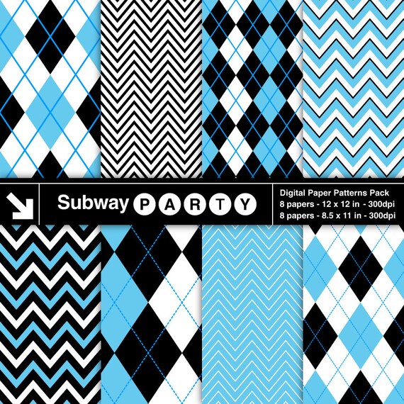 Digital Papers Pack in Baby Blue, Black & White Chevron and Argyle ...