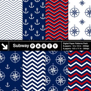 Nautical Navy Blue Digital Papers Pack. Patriotic Red White Blue ...