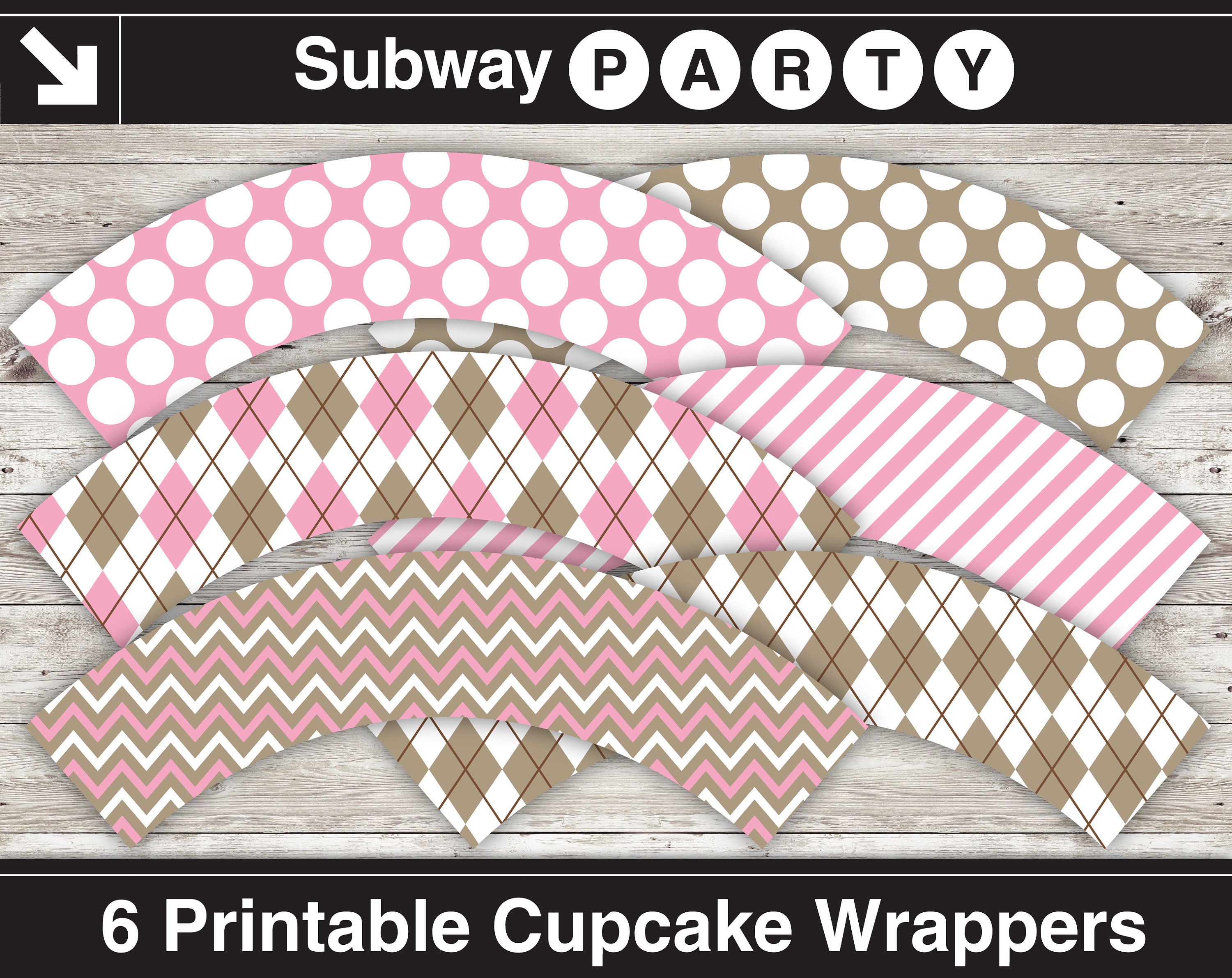 Printable Pink Sock Monkey Cupcake Wrappers in Pink and Taupe Chevron ...