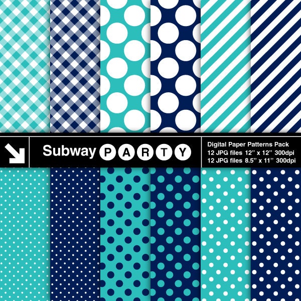 Navy Blue and Turquoise Digital Papers Pack in Polka Dot | Etsy