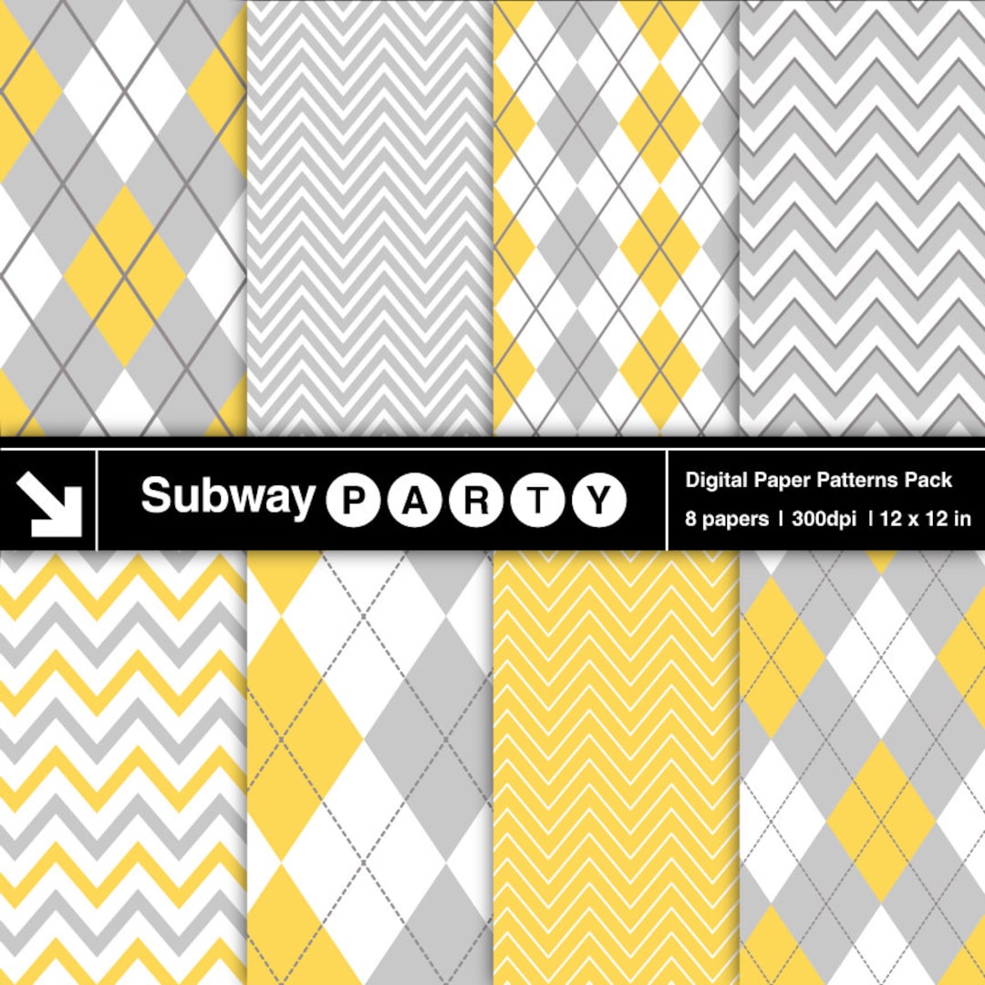 Pastel Gray and Yellow Chevron and Argyle Digital Papers Pack ...