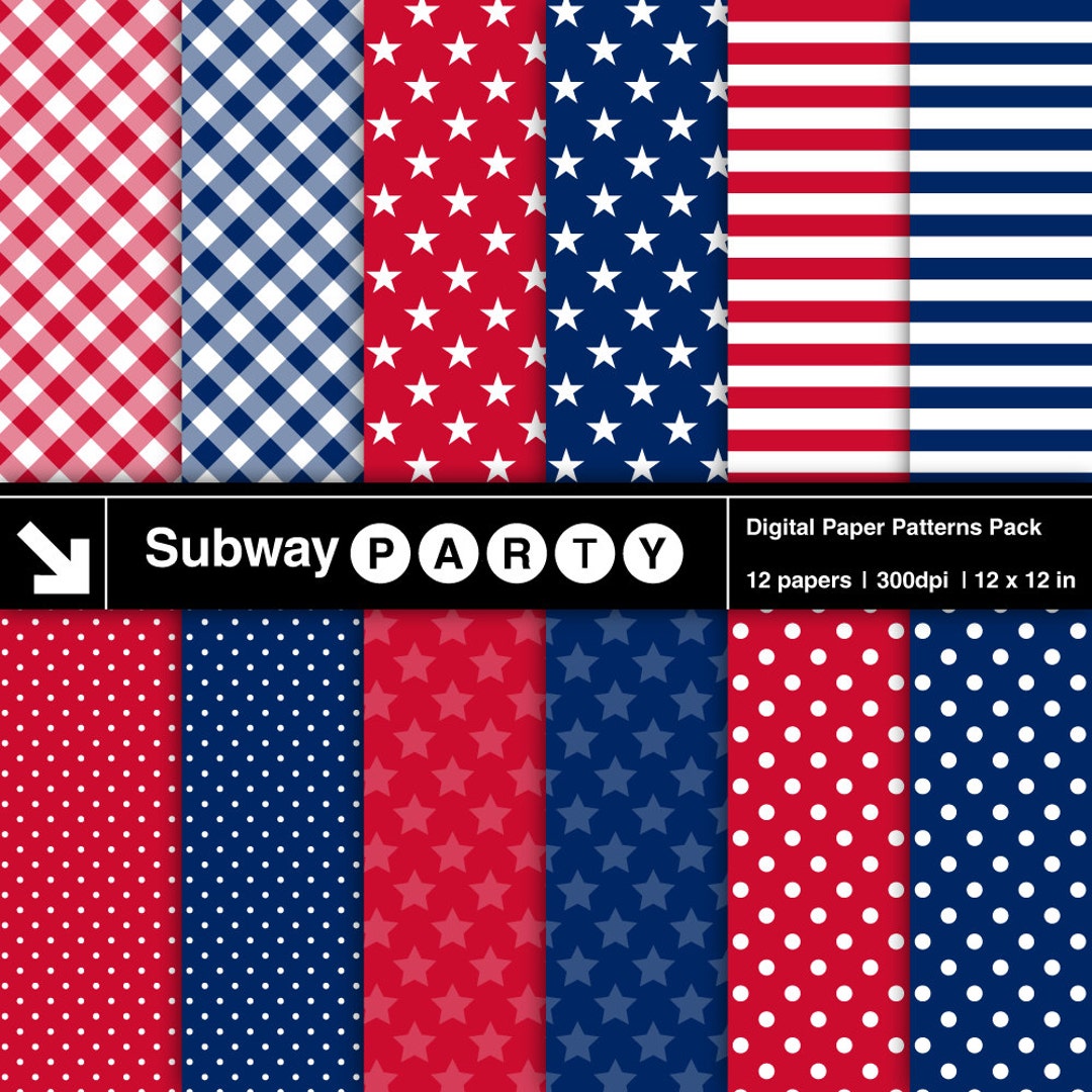 4th of July Digital Papers. Red White Blue Stars and Stripes, Polka ...