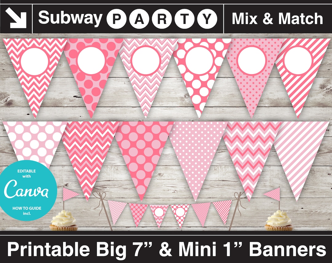 Pink Girl Baby Shower Party Printable Banner and Mini Cake Bunting ...