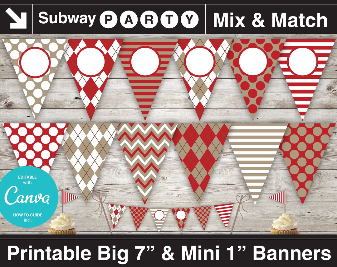 Printable Sock Monkey Birthday Party Banner & Mini Cake Bunting. Taupe ...