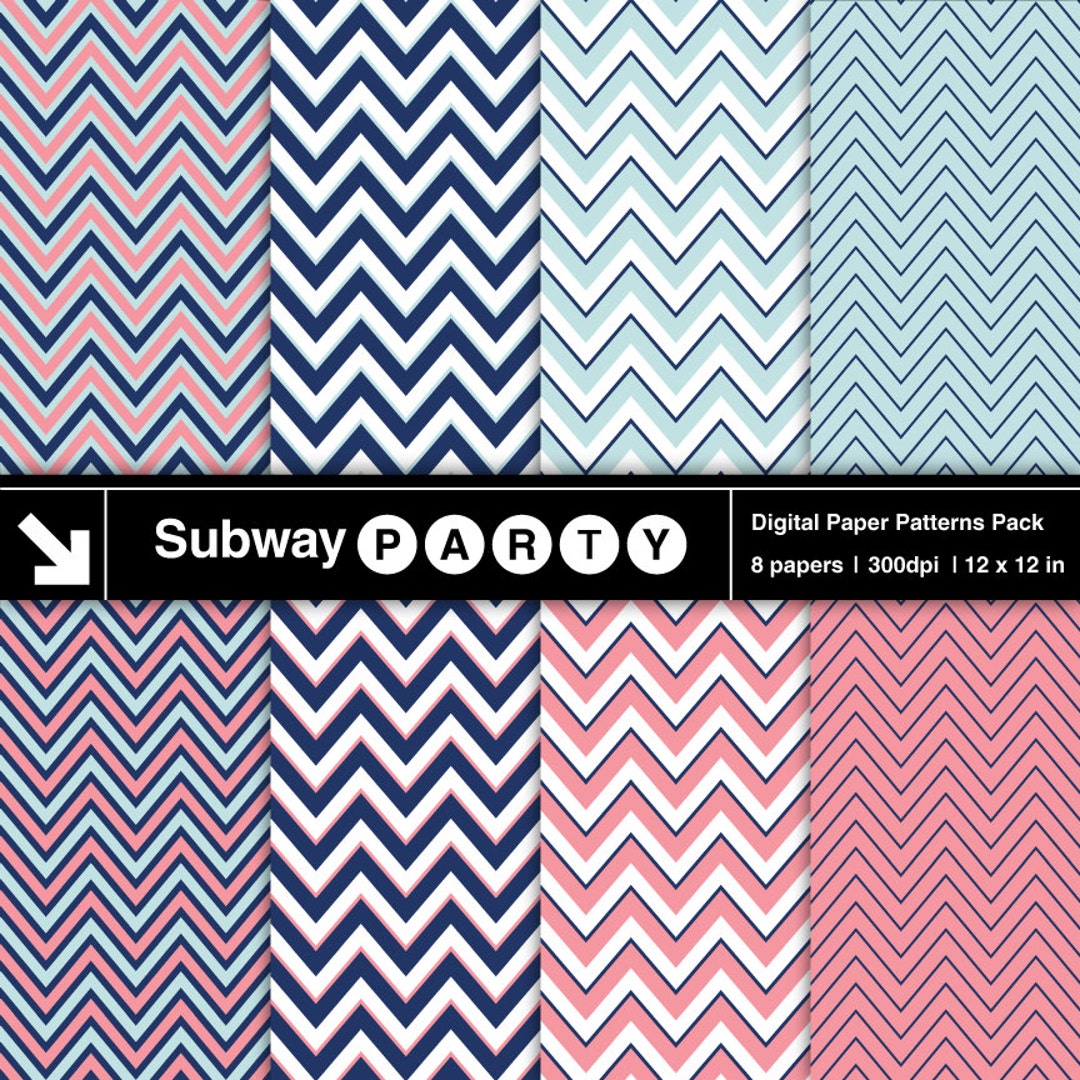 Blue, Pink and Navy Blue Chevron Digital Papers. Gender Reveal Baby ...
