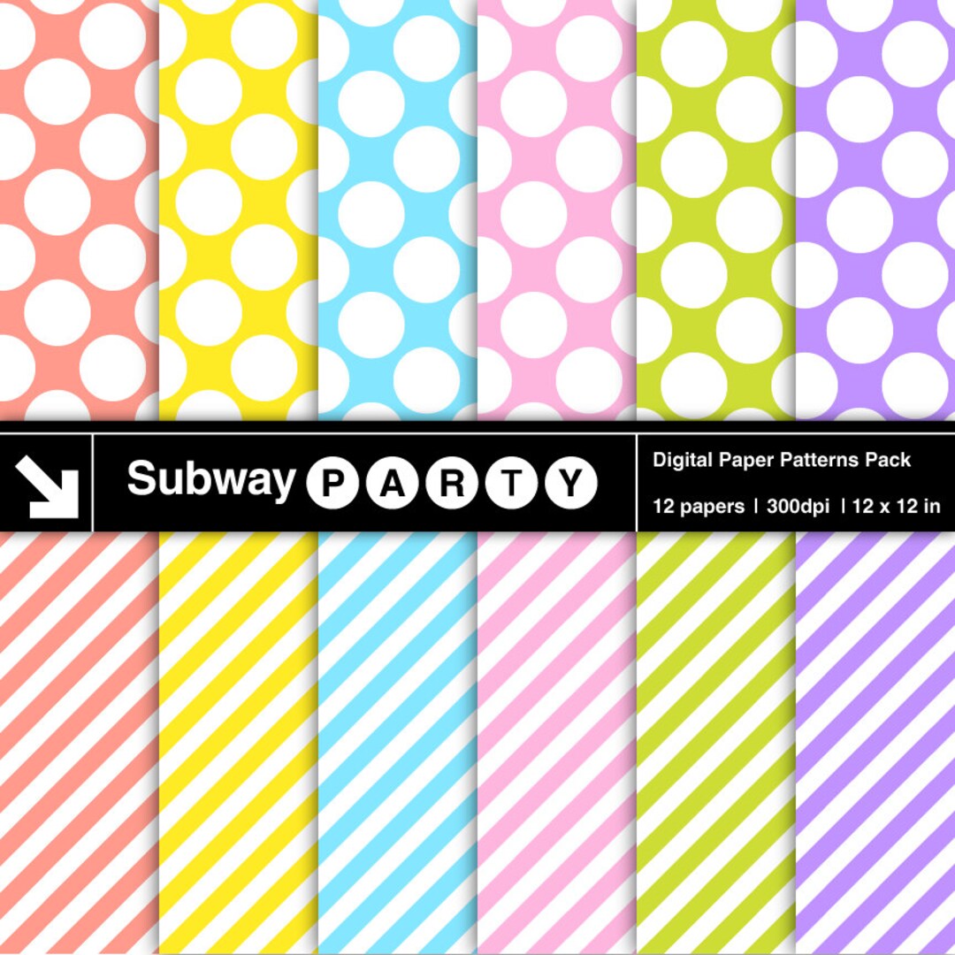 Easter Polka Dots & Stripes Digital Papers. Coral, Pink, Blue, Yellow ...