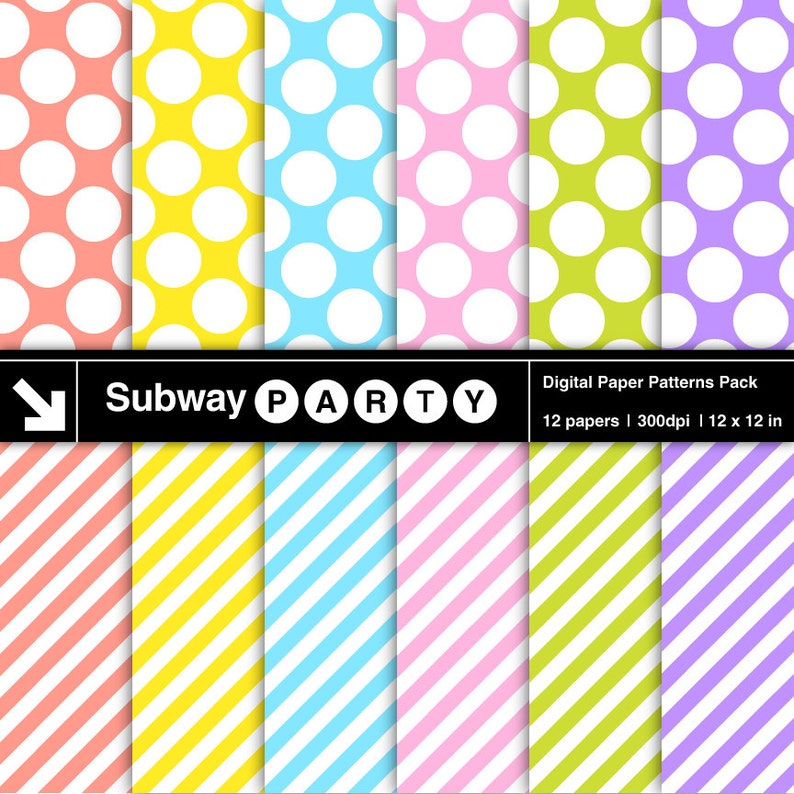 Easter Polka Dots & Stripes Digital Papers. Coral Pink Blue - Etsy