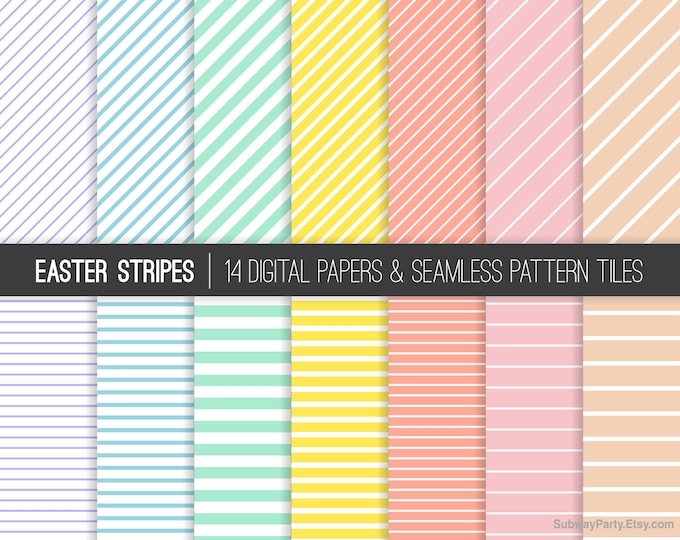 Easter Pastel Rainbow Stripes Seamless Patterns and Digital Papers 12 ...