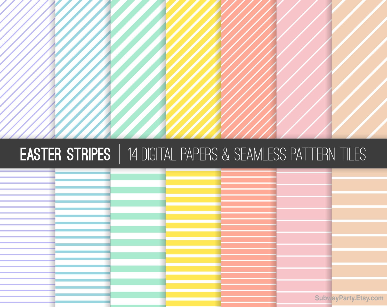 Easter Pastel Rainbow Stripes Seamless Patterns and Digital Papers ...