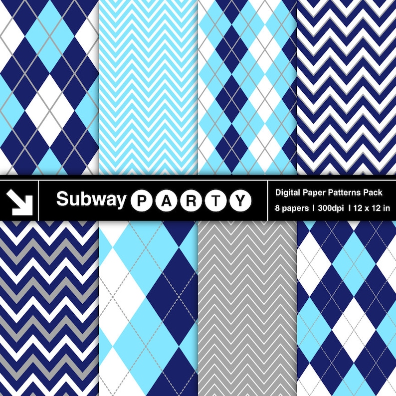 Navy Blue Baby Blue Silver Gray & White Chevron and Argyle - Etsy