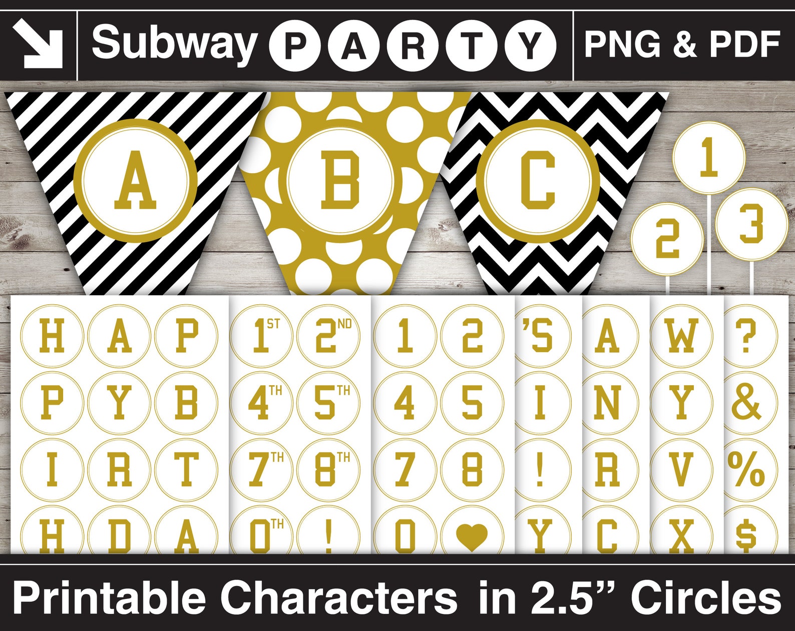 Printable Gold Letters & Numbers in 2.5" Circles. Alphabet for Party ...