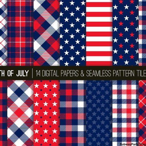 Seamless 4th of July Patriotic Red White Blue Stars and | Etsy