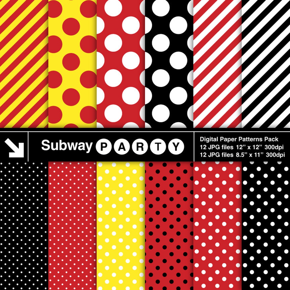 Mickey Party Digital Papers. Red Black Yellow White Polka - Etsy