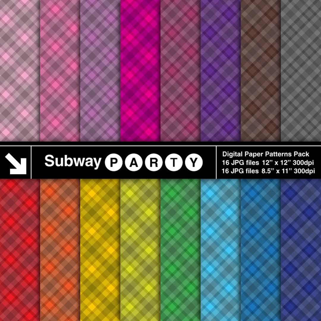 Plaid Pattern Digital Papers Pack in Rainbow Colors. Scrapbook / Party ...