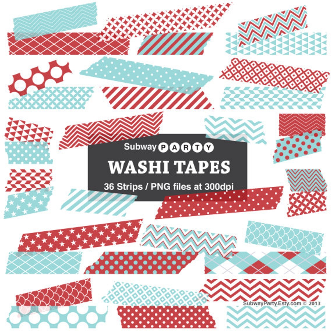 Aqua Blue and Red Washi Tape Strips, Digital Clip Art, Photo Frame ...