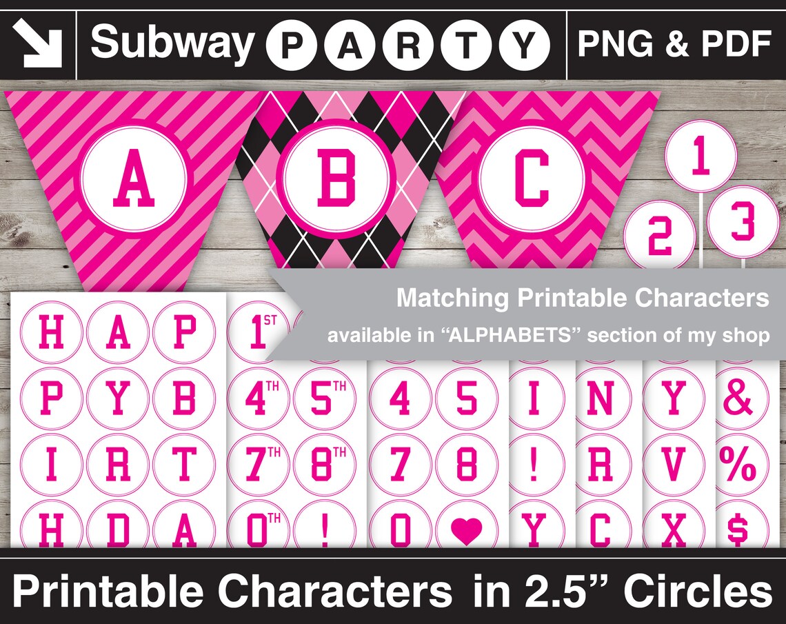 Hot Pink and Black Printable Party Banner & Mini Cake Bunting. | Etsy