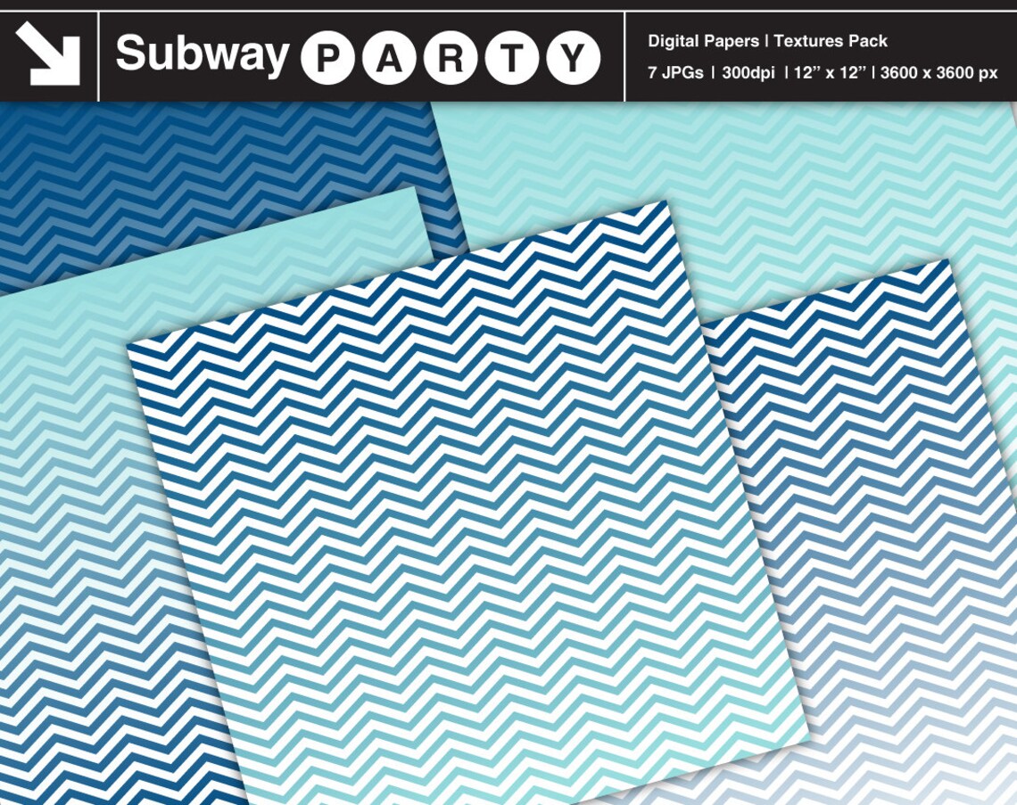 Ombre Chevron Navy Aqua Blue Digital Papers. Gradient Fade - Etsy