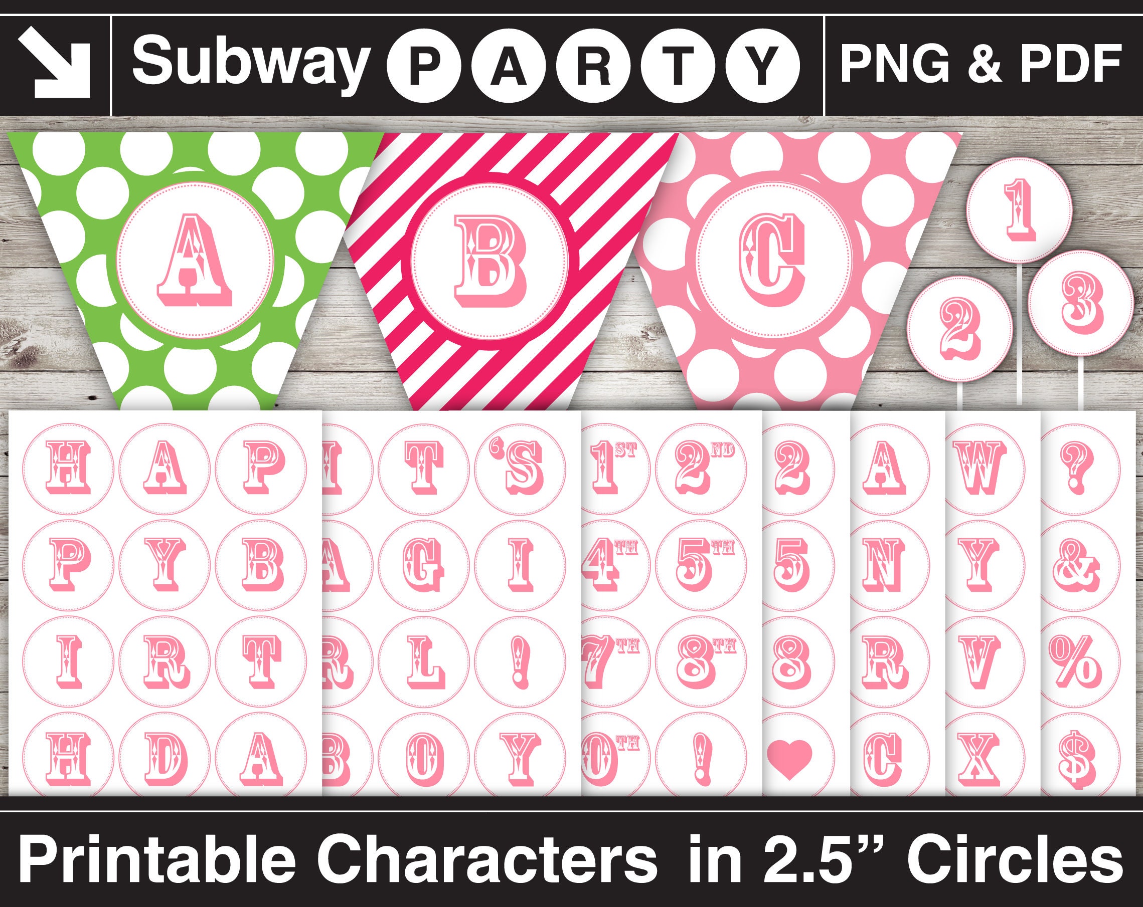 Printable Pink Alphabet Letters & Numbers in 2.5" Circles. Characters ...
