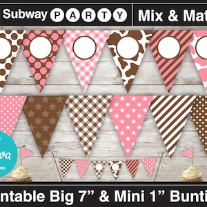 Printable Cowgirl Party Banner and Mini Cake Bunting. Pink, Brown Cow ...