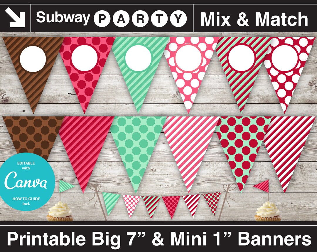 Sugar Rush Party Printable Banner & Mini Cake Bunting. Mint, Chocolate ...