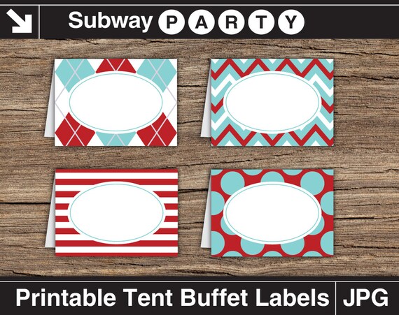 Aqua Blue Red Party Food Labels in Argyle Chevron Polka | Etsy