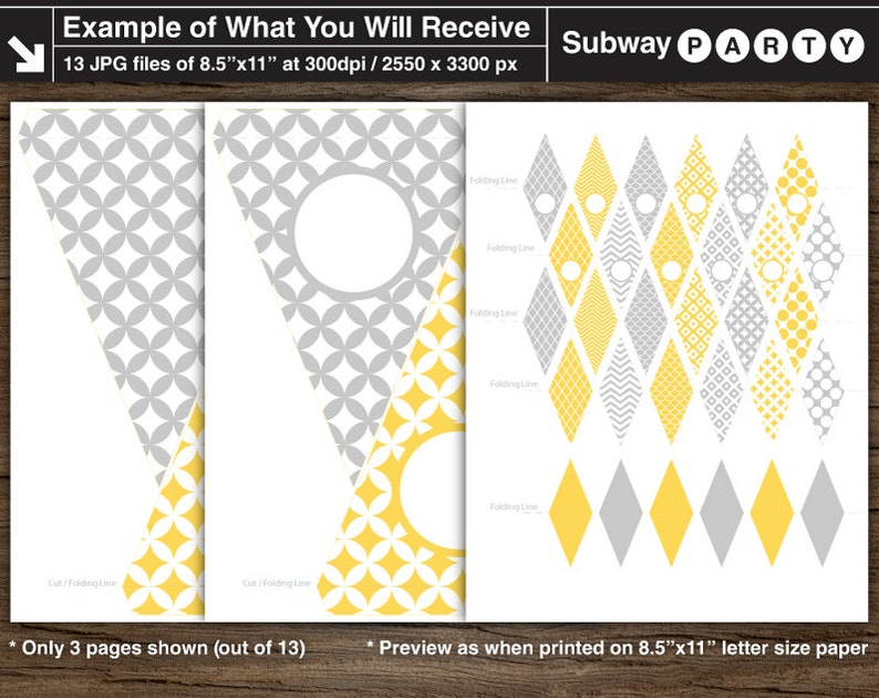 Printable Yellow Gray Party Banner and Mini Cake Bunting. | Etsy