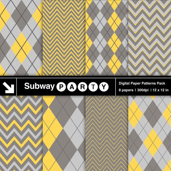 Warm Grey and Pastel Yellow Digital Papers Pack in Chevron and | Etsy