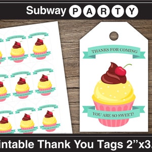 Printable Cupcake Party Thank You Tags / Favor Bag Labels. | Etsy