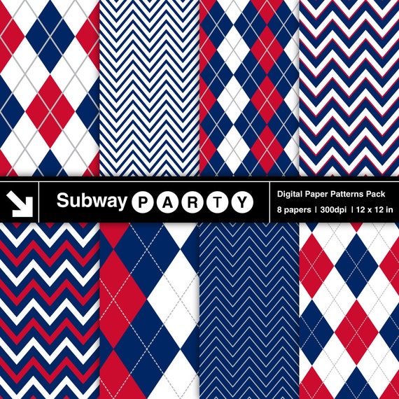 Red White Blue Patriotic 4th of July Chevron and Argyle Digital Papers ...