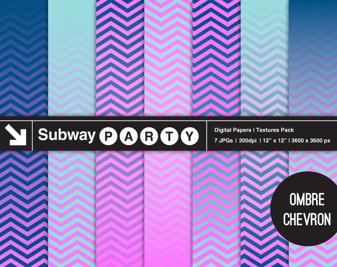 Ombre Chevron Purple Pink Navy Aqua Digital Papers. Gradient | Etsy
