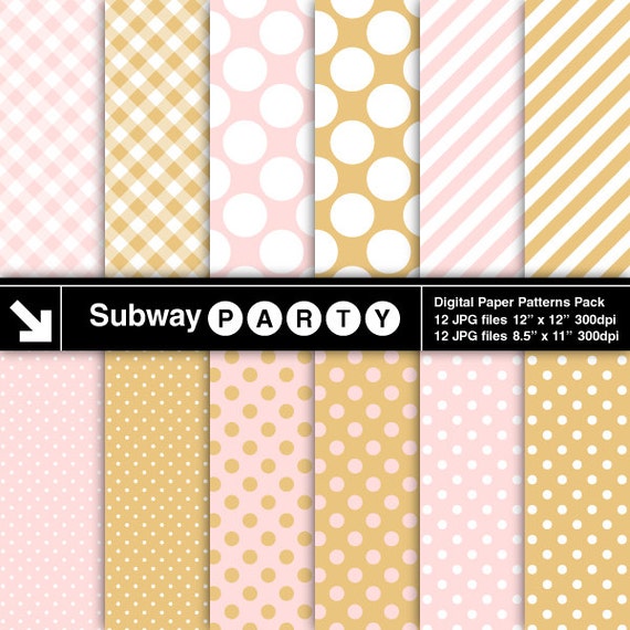 Blush Pink and Gold Digital Papers in Polka Dots Stripes and | Etsy
