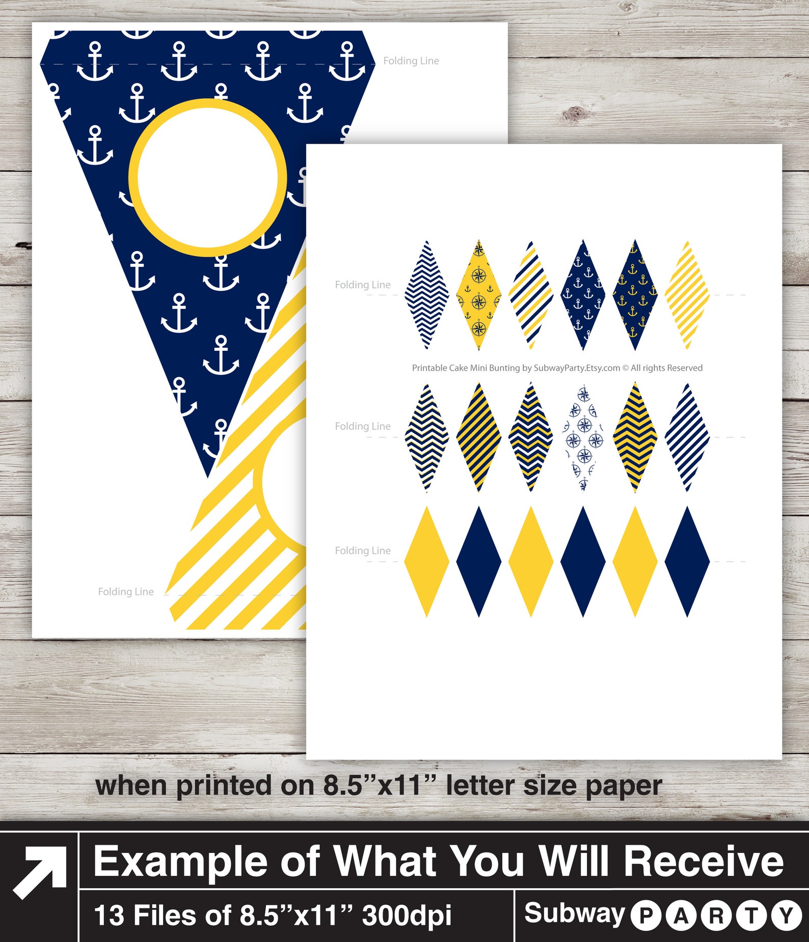 Printable Navy Yellow Nautical Party Banner and Mini Cake - Etsy