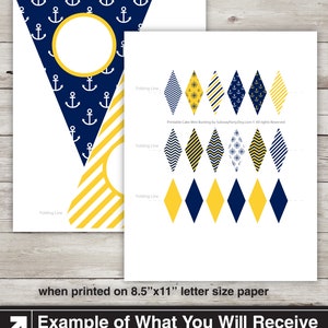 Printable Navy Yellow Nautical Party Banner and Mini Cake Bunting. DIY ...