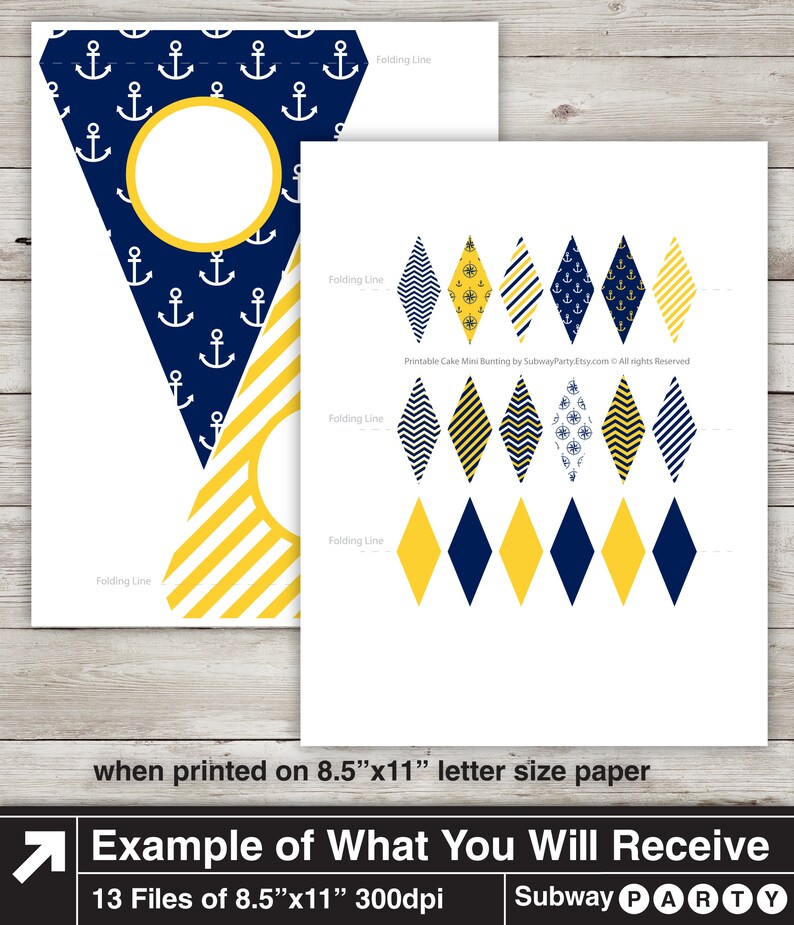 Printable Navy Yellow Nautical Party Banner and Mini Cake - Etsy