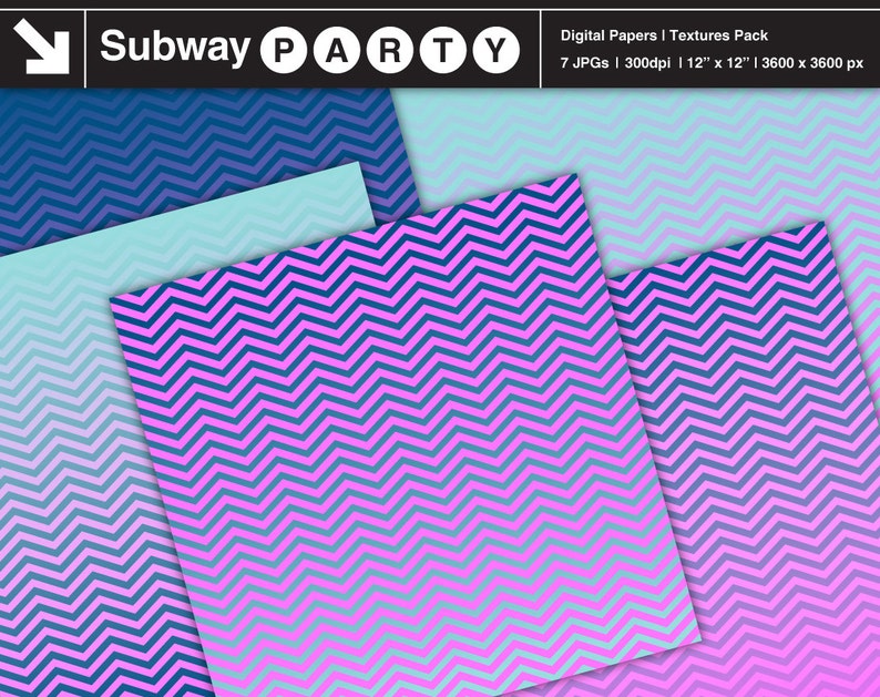 Ombre Chevron Purple Pink Navy Aqua Digital Papers. Gradient | Etsy