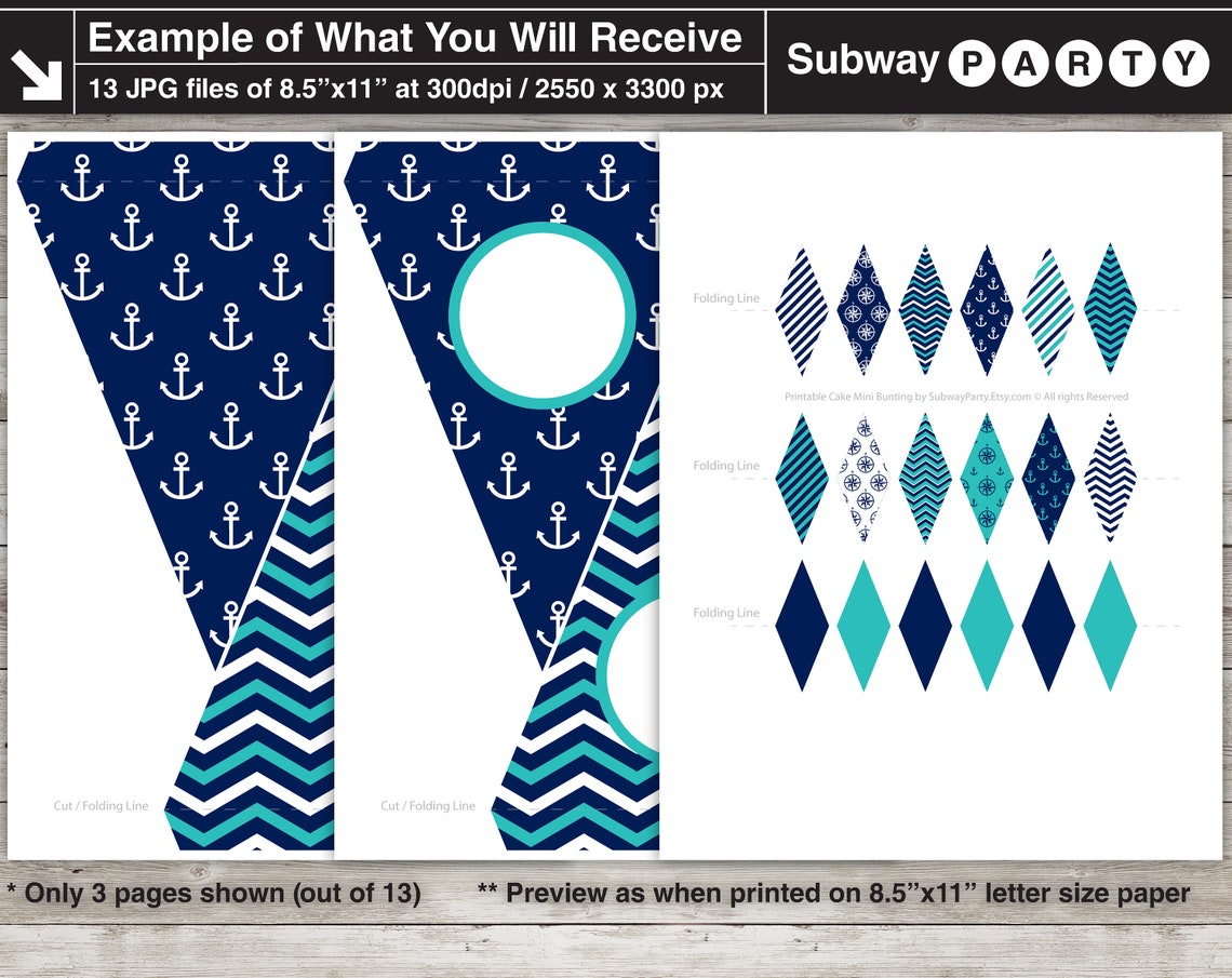 Turquoise and Navy Blue Nautical Party Printable Banner and - Etsy